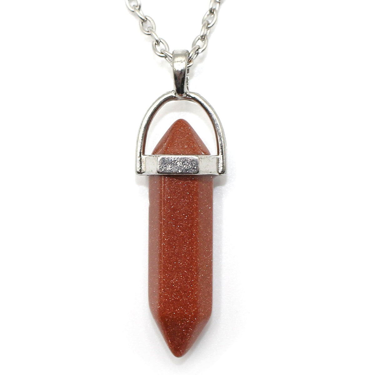 Brown Goldstone Contemporary Dagger Pendant with a Silver Chain ...