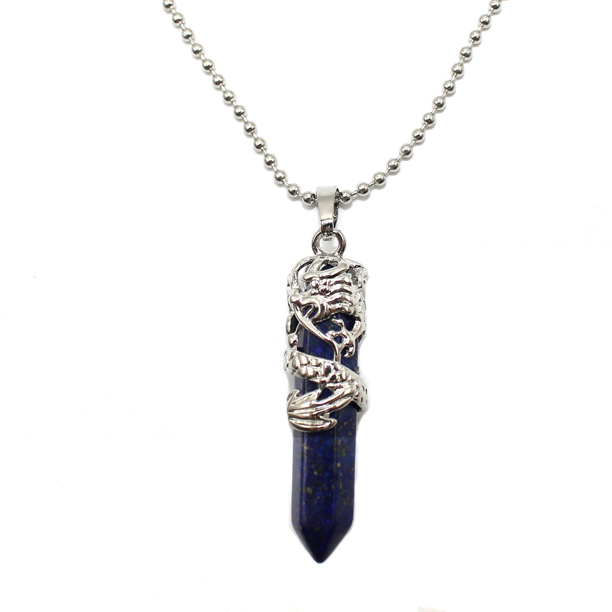 Blue Sodalite Crystal Dagger Pendant with Silver Chain | Primal Chakra