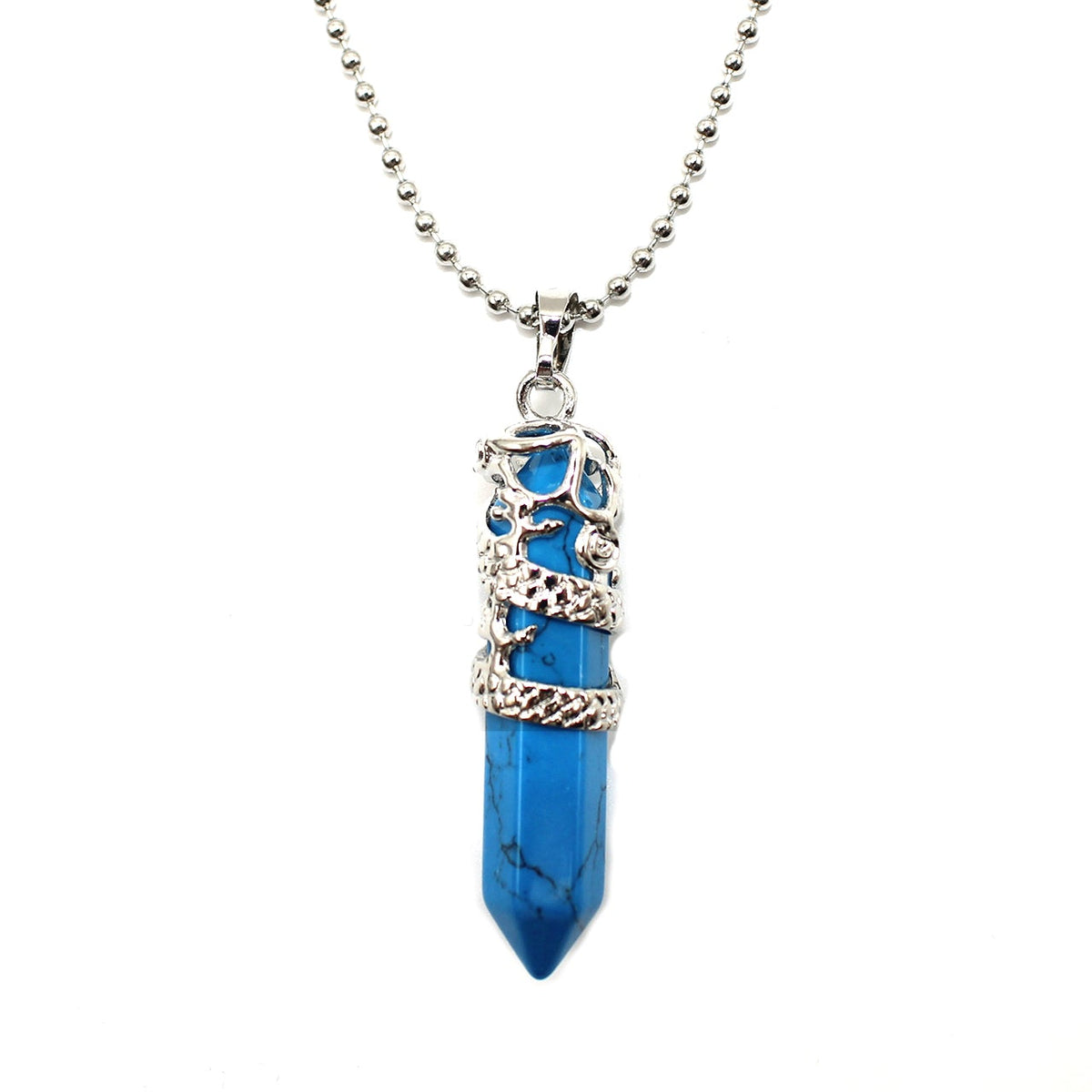 Blue Howlite Crystal Dagger Pendant with Silver Chain | Primal Chakra