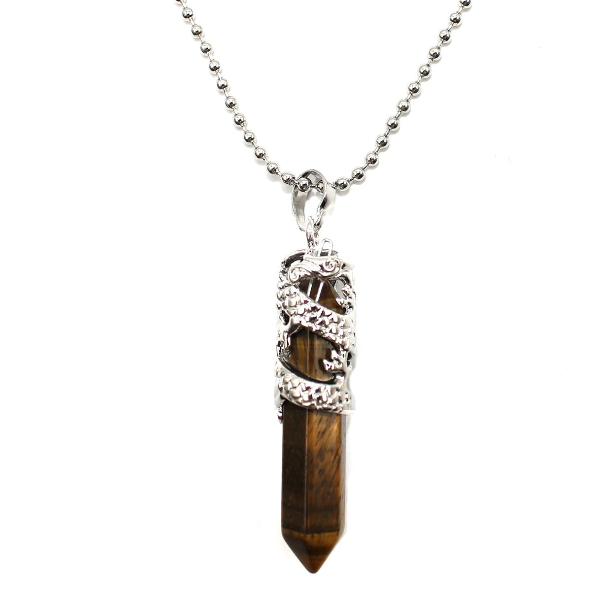Tiger Eye Crystal Dagger Pendant with Silver Chain | Primal Chakra
