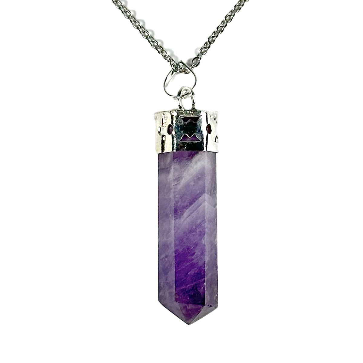 Amethyst Crystal Dagger Pendant with Silver Chain | Primal Chakra